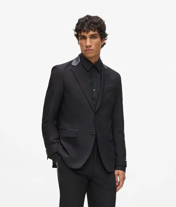 Karl Lagerfeld Faux-leather Detail Blazer - Black