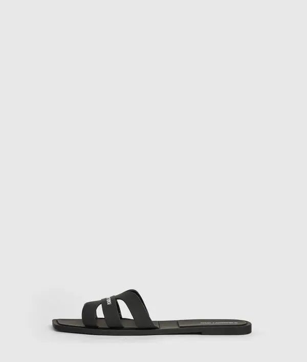 Karl Lagerfeld Matte Rubber Jelly Slides With Cut-out Detail - Black