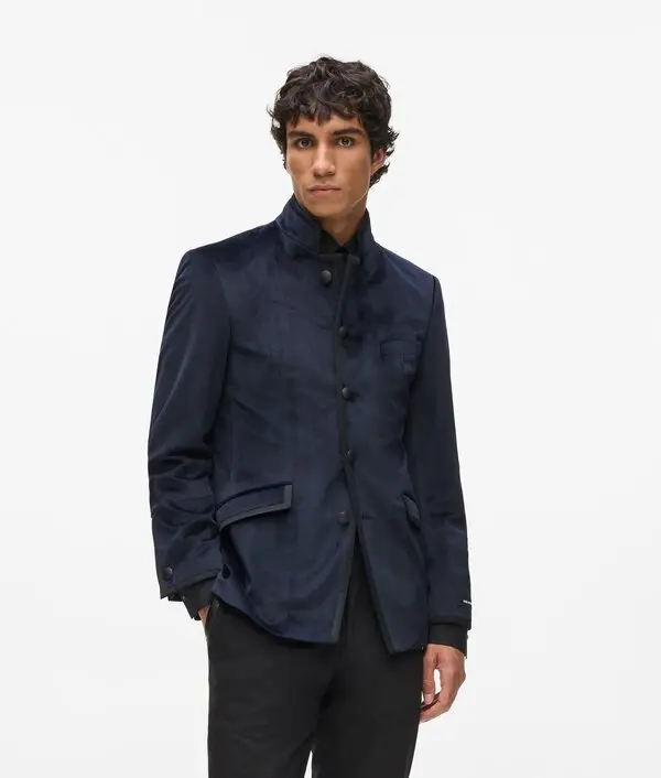 Karl Lagerfeld Velvet High-stand Collar Jacket - Night Blue