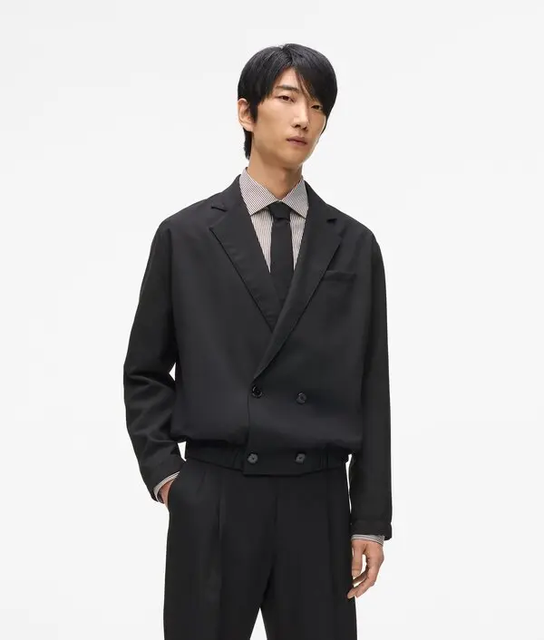 Karl Lagerfeld Short Double-breasted Blazer - Black