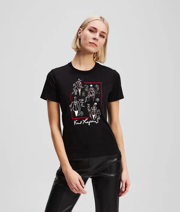 Karl Lagerfeld Organic Cotton T-shirt With Archive Graphic - Black