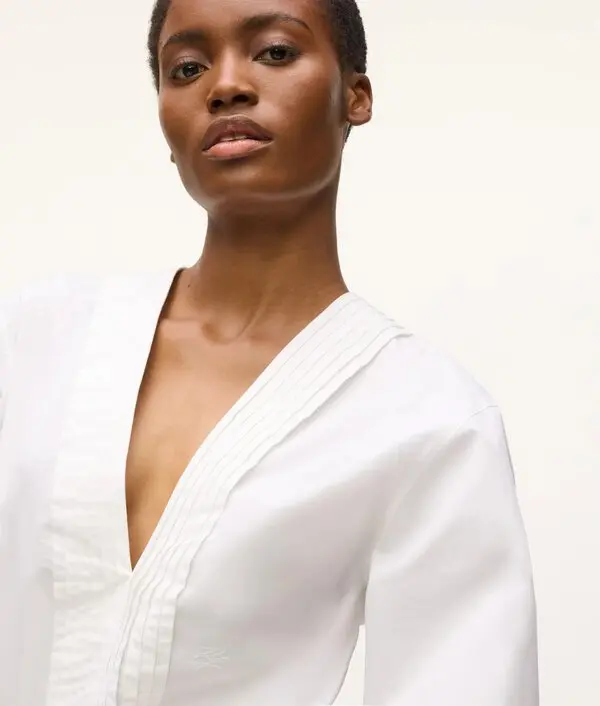 Karl Lagerfeld V-neck Shirt With Balloon Sleeves And Pleated Front