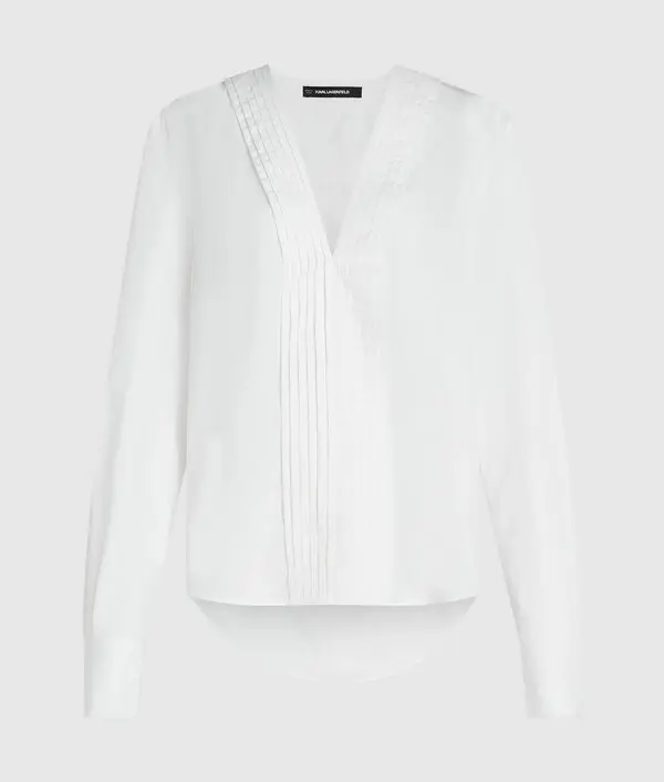 Karl Lagerfeld V-neck Shirt With Balloon Sleeves And Pleated Front