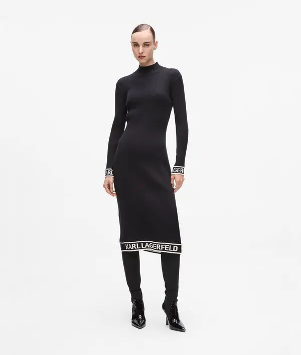 Karl Lagerfeld Logo Knit Maxi Dress - Black