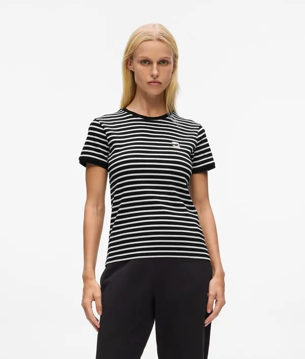 Karl Lagerfeld Ikon Striped Rib T-shirt - Black-cannoli Cream Stripe