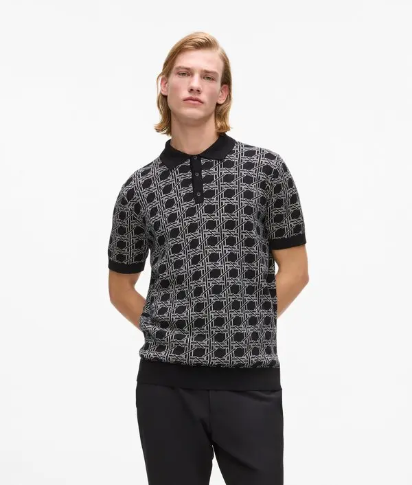 Karl Lagerfeld Knit Polo Shirt - Black/white
