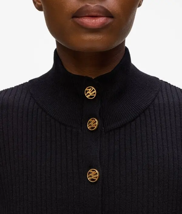 Karl Lagerfeld Rib-knit Turtleneck Cardigan With Gold-tone Logo Buttons