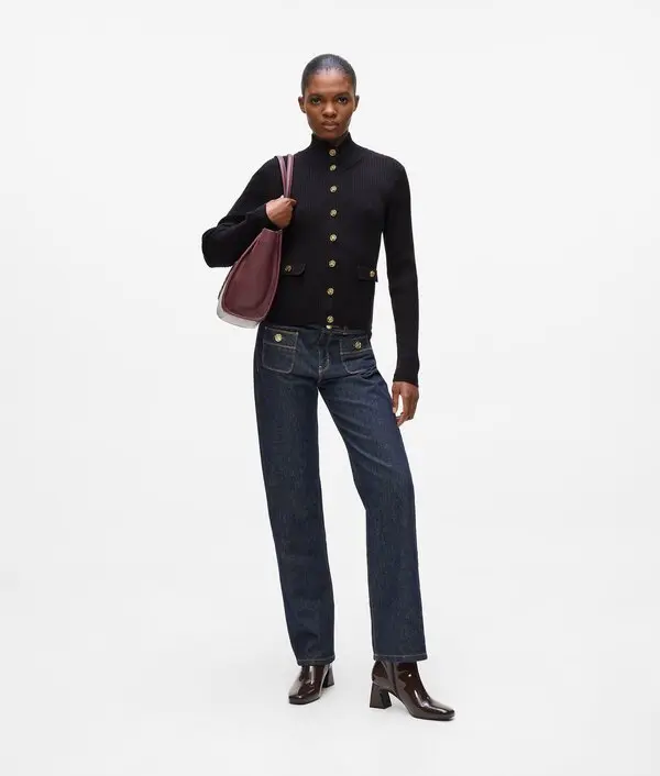 Karl Lagerfeld Rib-knit Turtleneck Cardigan With Gold-tone Logo Buttons