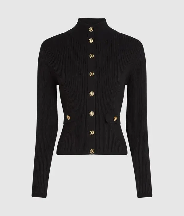 Karl Lagerfeld Rib-knit Turtleneck Cardigan With Gold-tone Logo Buttons