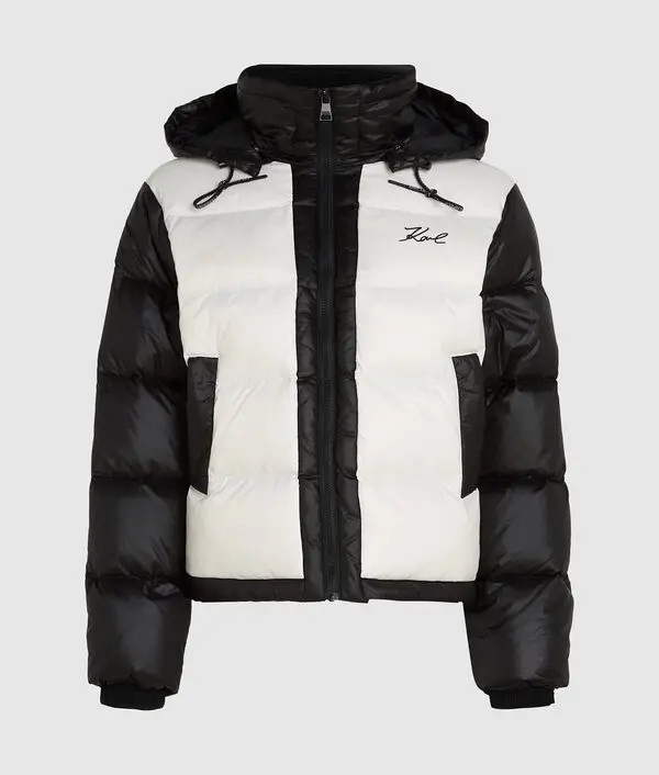 Karl Lagerfeld Signature Color-block Puffer Jacket - Black/white