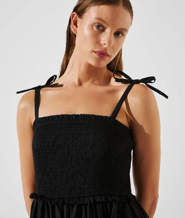 Karl Lagerfeld Beach Dress With Smocked Bodice And Tie Straps