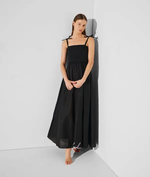 Karl Lagerfeld Beach Dress With Smocked Bodice And Tie Straps