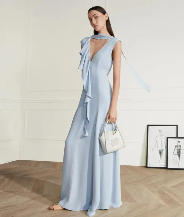 Karl Lagerfeld Viscose Ruffle-detail Maxi Dress - Kentucky Blue