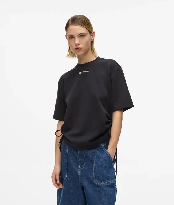 KL JEANS Tie Detail Ruched T-shirt - Black