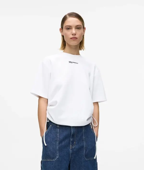 KL JEANS Tie Detail Ruched T-shirt - White