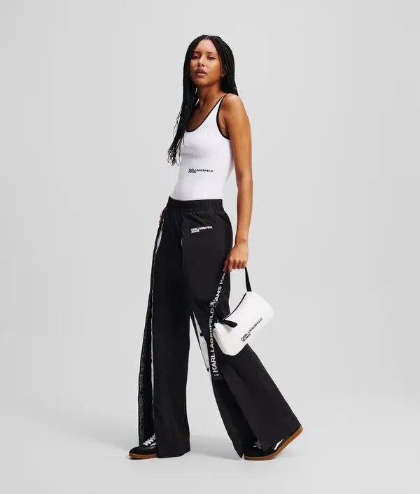 KL JEANS Jeans Ribbed Bodysuit With Contrasting Piping And Embroidered Logo - White