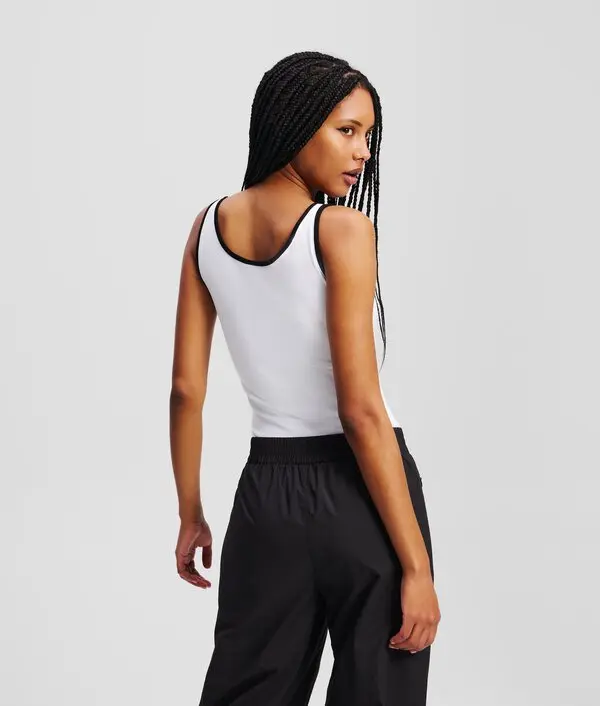 KL JEANS Jeans Ribbed Bodysuit With Contrasting Piping And Embroidered Logo - White