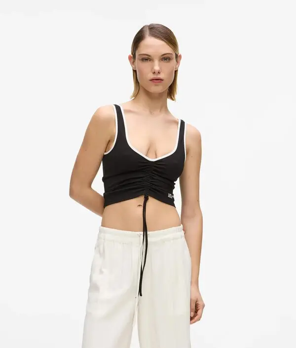 KL JEANS V-neck Ruched Tank Top - Black