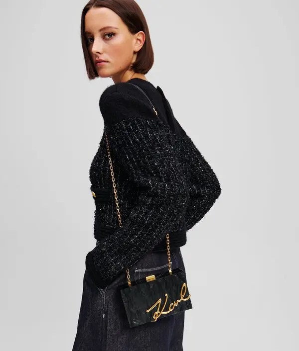 Karl Lagerfeld K/soirée Clutch With 3d Signature Embellishment - Black