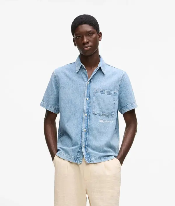 KL JEANS Short-sleeved Denim Shirt - Light Blue