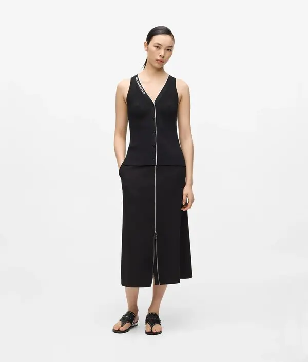 Karl Lagerfeld Ribbed Knit V-neck Button-up Top - Black/white