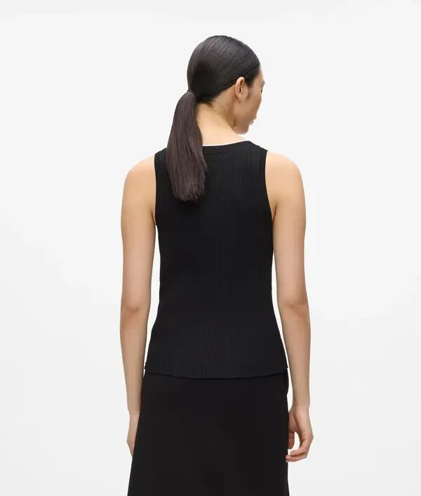 Karl Lagerfeld Ribbed Knit V-neck Button-up Top - Black/white