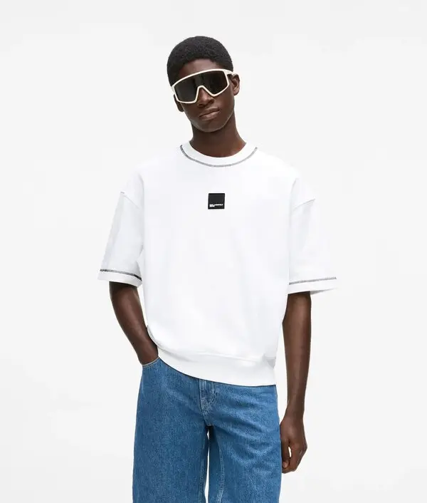 KL JEANS Jeans Short-sleeved Contrast Stitch Sweatshirt - White