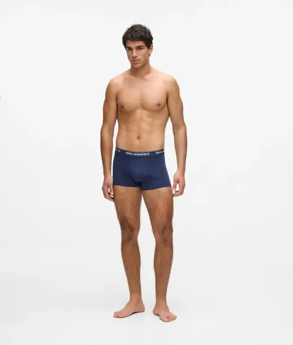 Karl Lagerfeld Metallic Logo Trunks – 3 Pack - Medieval Blue