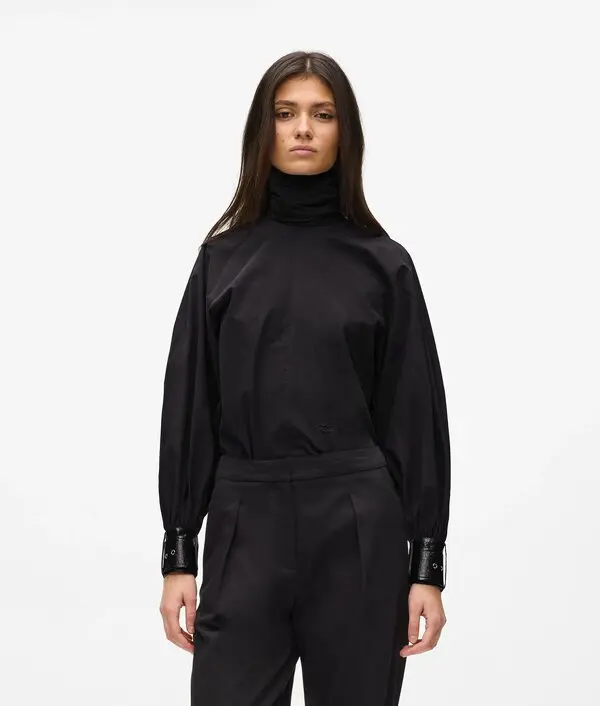 Karl Lagerfeld Balloon Sleeve Blouse With Patent Cuffs - Black