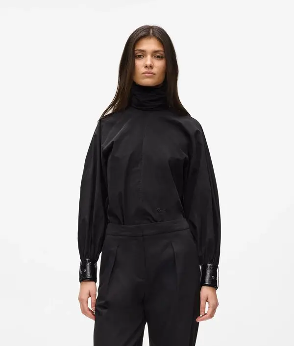 Karl Lagerfeld Balloon Sleeve Blouse With Patent Cuffs - Black