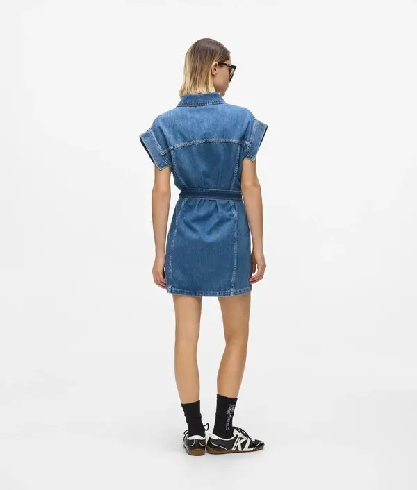 KL JEANS Short-sleeved Belted Denim Shirt Dress