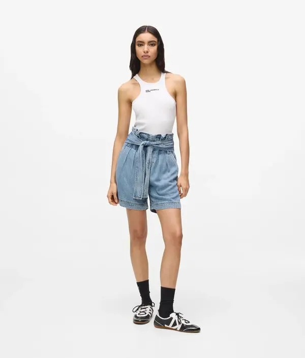 KL JEANS Jeans High-rise Belted Denim Shorts - Washed Mid Blue