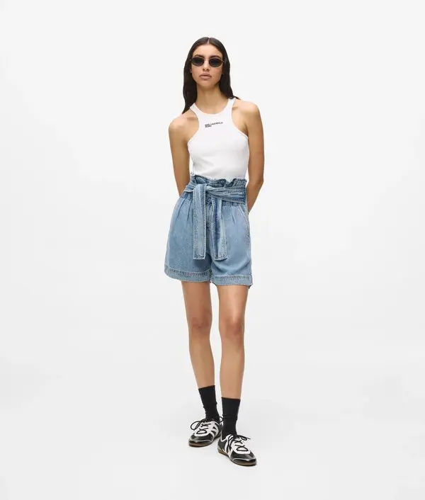 Karl Lagerfeld High-rise Belted Denim Shorts - Washed Mid Blue