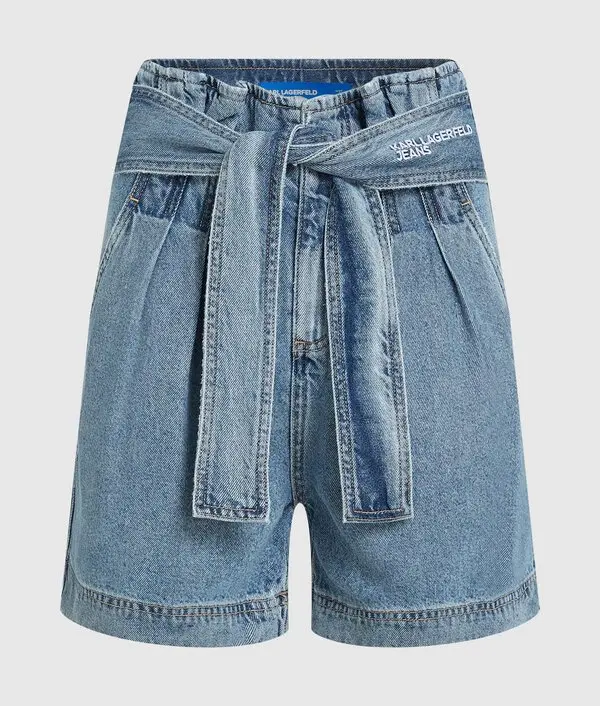 Karl Lagerfeld High-rise Belted Denim Shorts - Washed Mid Blue