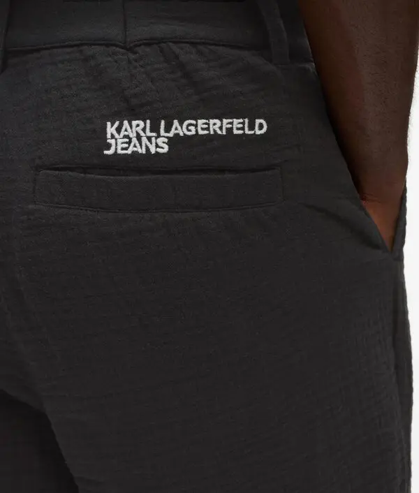 KL JEANS Crinkled Cotton Shorts - Black