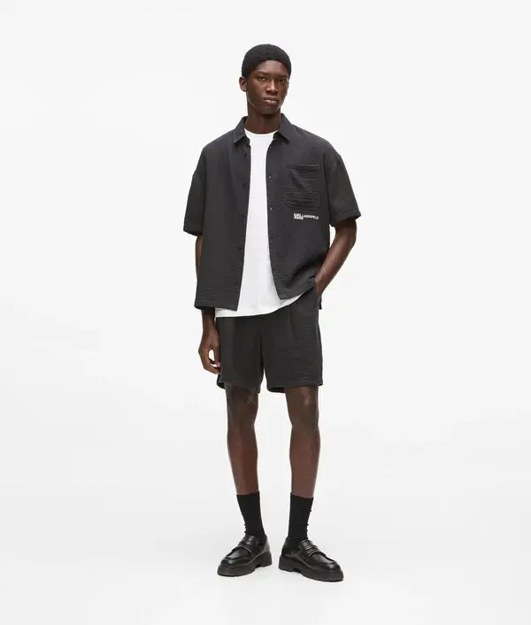 KL JEANS Crinkled Cotton Shorts - Black