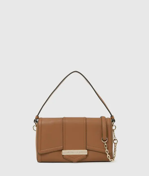 Karl Lagerfeld K/nova Medium Crossbody Bag In Black Leather With Gold-tone Hardware - Dark Tan
