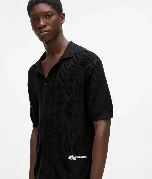 Karl Lagerfeld Short-sleeved Knit Polo Shirt - Black