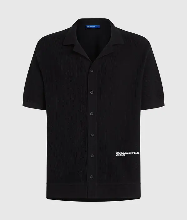 Karl Lagerfeld Short-sleeved Knit Polo Shirt - Black