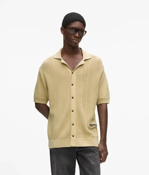 Karl Lagerfeld Short-sleeved Knit Polo Shirt - Pale Khaki