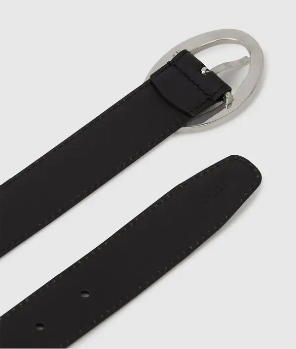 Karl Lagerfeld Slim Leather Belt With Oval Buckle - Black