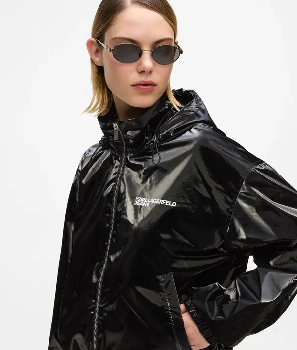 KL JEANS Shiny Hooded Track Jacket - Black
