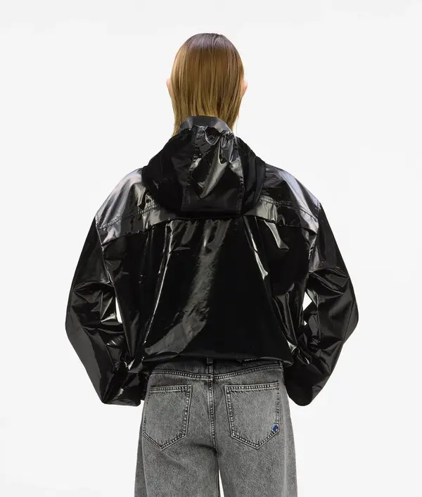 KL JEANS Shiny Hooded Track Jacket - Black