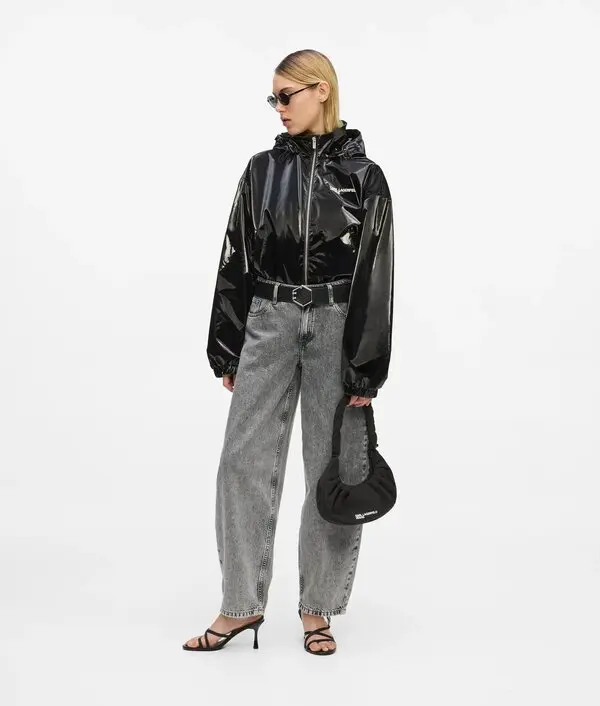 KL JEANS Shiny Hooded Track Jacket - Black