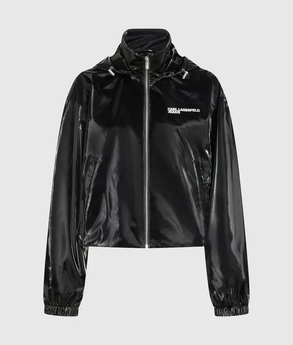 KL JEANS Shiny Hooded Track Jacket - Black