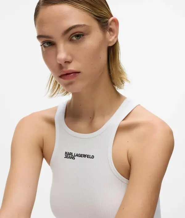 KL JEANS Jeans Ribbed Racer Mini Dress With Logo Embroidery - White