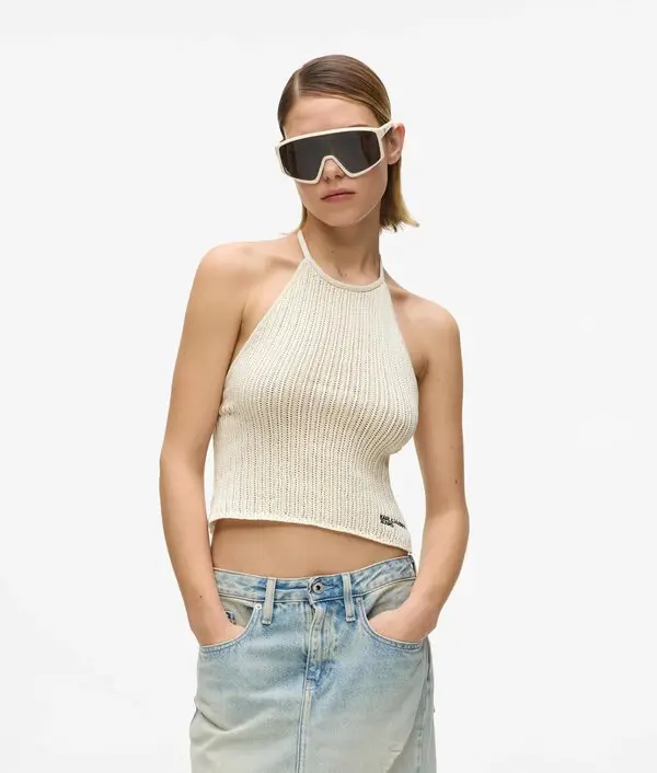 KL JEANS Jeans Rib-knit Halterneck Top - Whitecap Grey