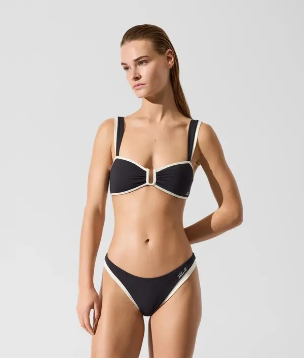 Karl Lagerfeld Signature Piped Bandeau Bikini Top - Black