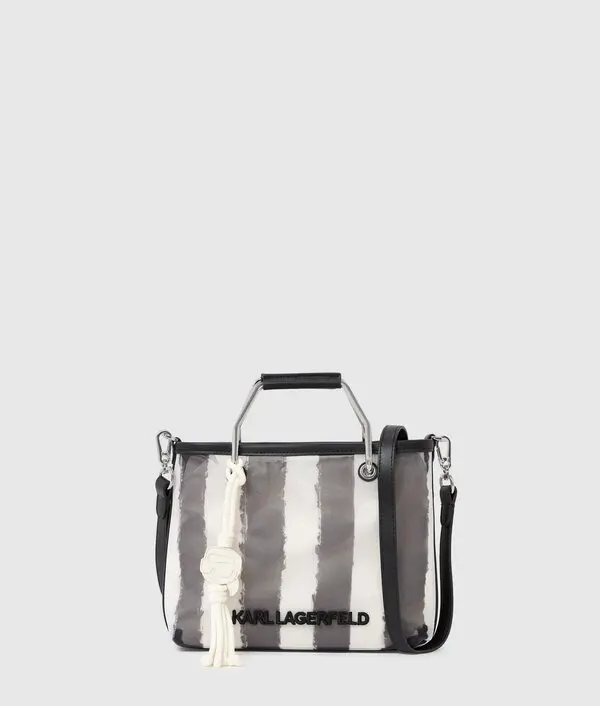 Karl Lagerfeld Ikon Mesh Small Tote Bag With Striped Design - Black Stripes