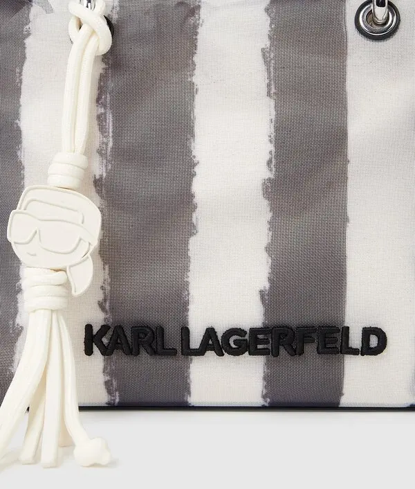 Karl Lagerfeld Ikon Mesh Small Tote Bag With Striped Design - Black Stripes